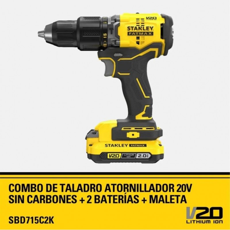 TALADRO PERCUTOR BRUSHLESS 20V 1/2 2BAT STANLEY SBD715C2K-B3