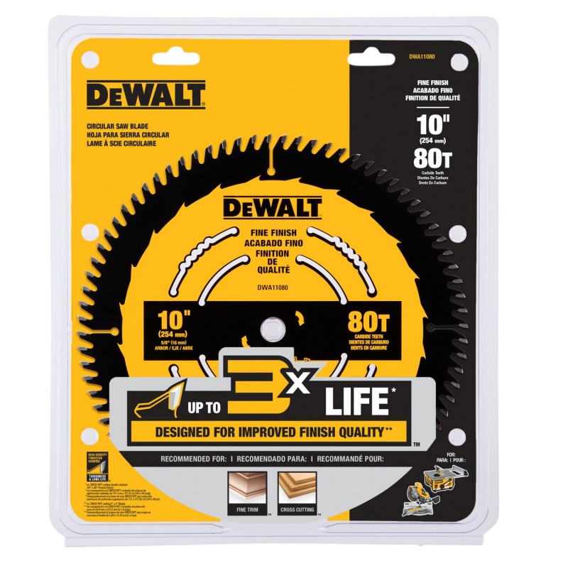 DISCO DE SIERRA DEWALT 10" 80 DIENTES ACABADO FINO DWA11080